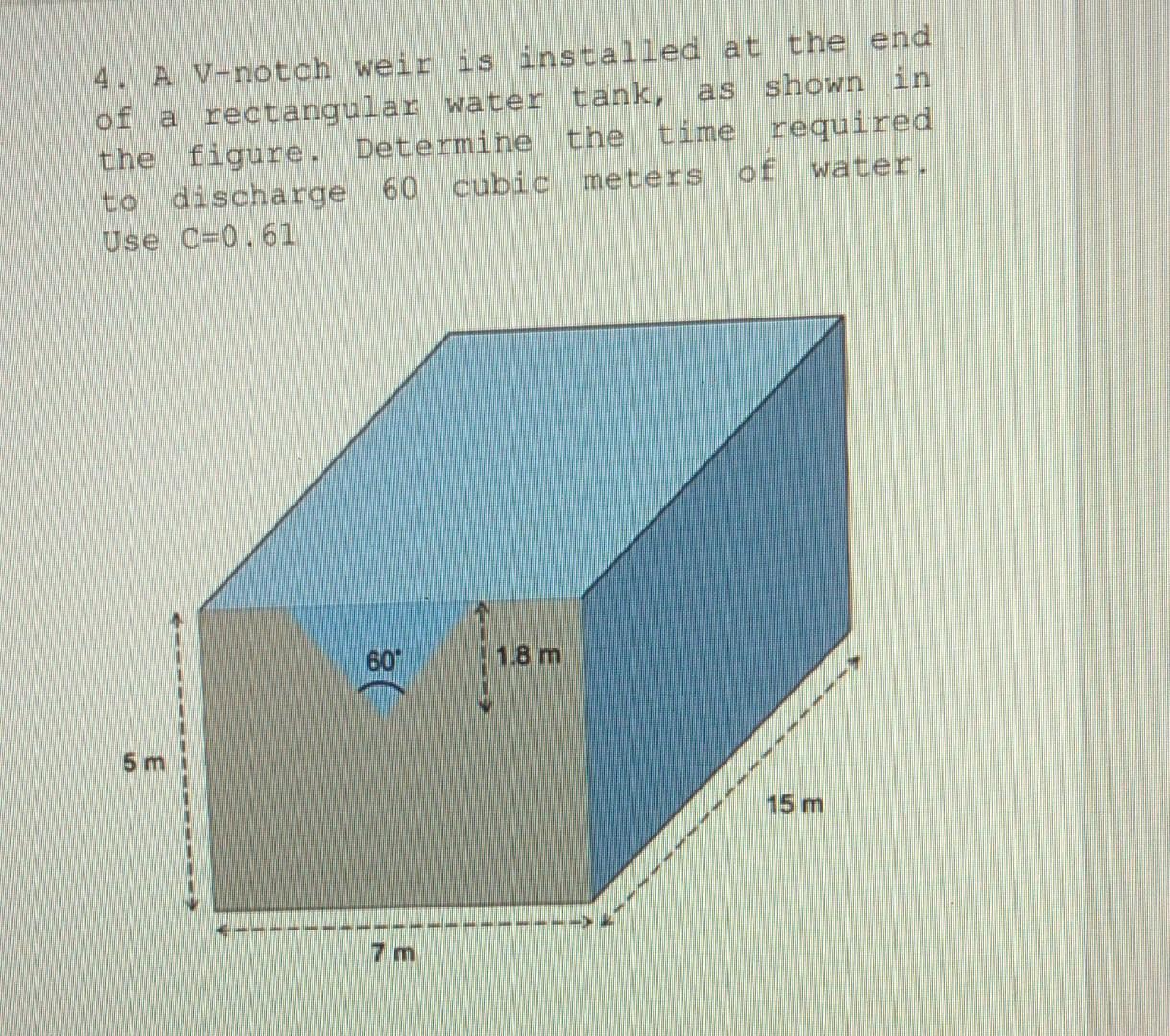 Solved 4. A V-notch weir is installed at the end of a | Chegg.com