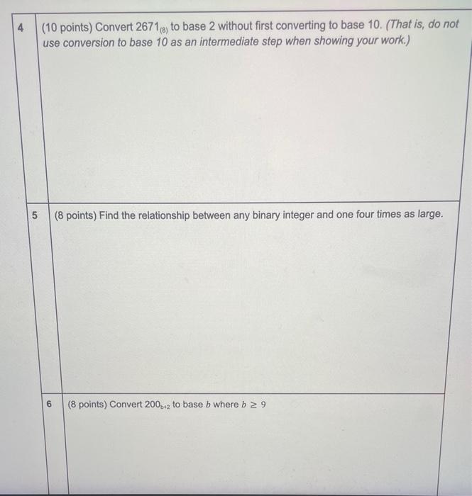 Solved (10 points) Convert 2671(8) to base 2 without first | Chegg.com