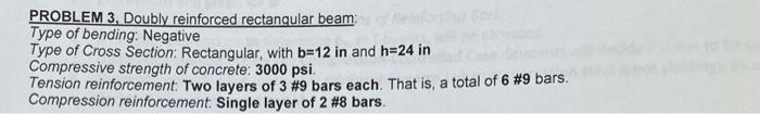 Solved PROBLEM 3. Doubly reinforced rectangular beam Type of | Chegg.com