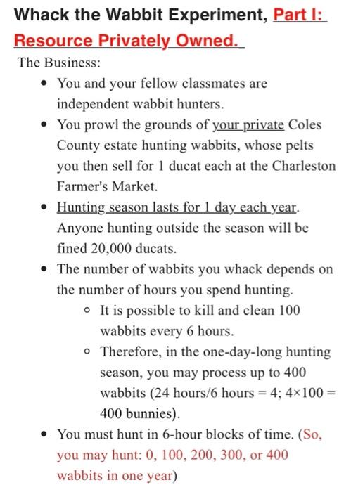 Whack the Wabbit Experiment Worksheet for Part I | Chegg.com