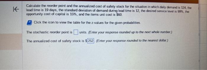 Solved Calculate the reorder point and the annualized cost | Chegg.com