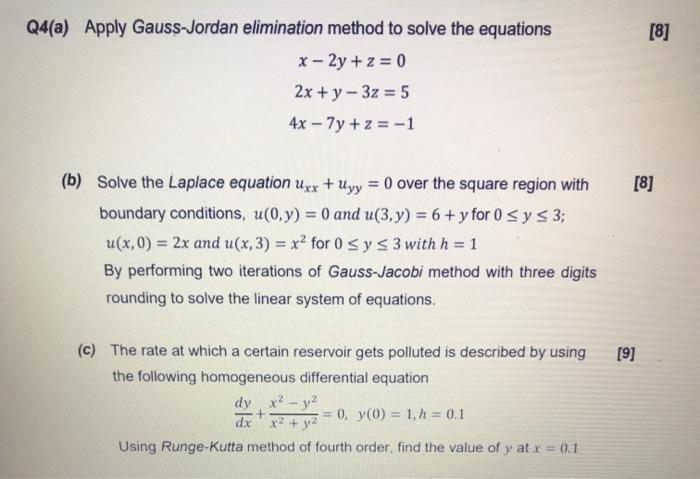 Solved [8] Q4(a) Apply Gauss-Jordan elimination method to | Chegg.com