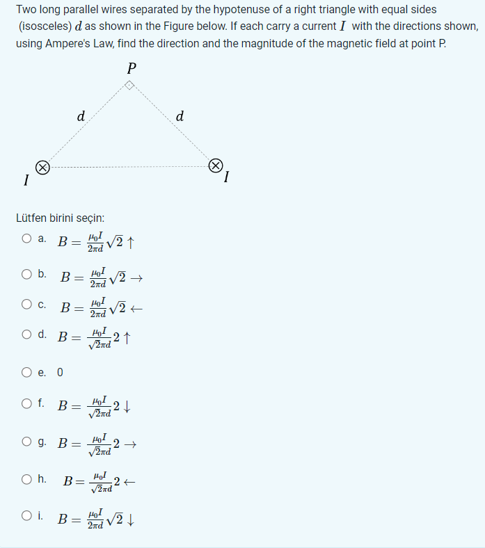 Solved Two long parallel wires separated by the hypotenuse | Chegg.com