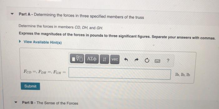 Solved Part A - Determining the forces in three specified | Chegg.com