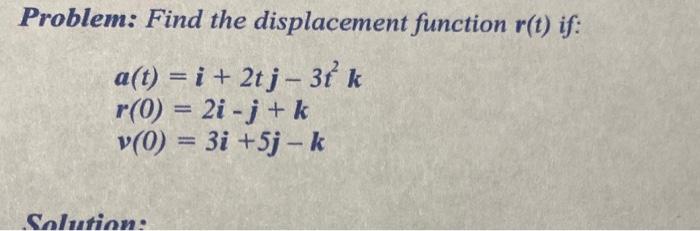 Solved Problem: Find the displacement function r(t) if: | Chegg.com