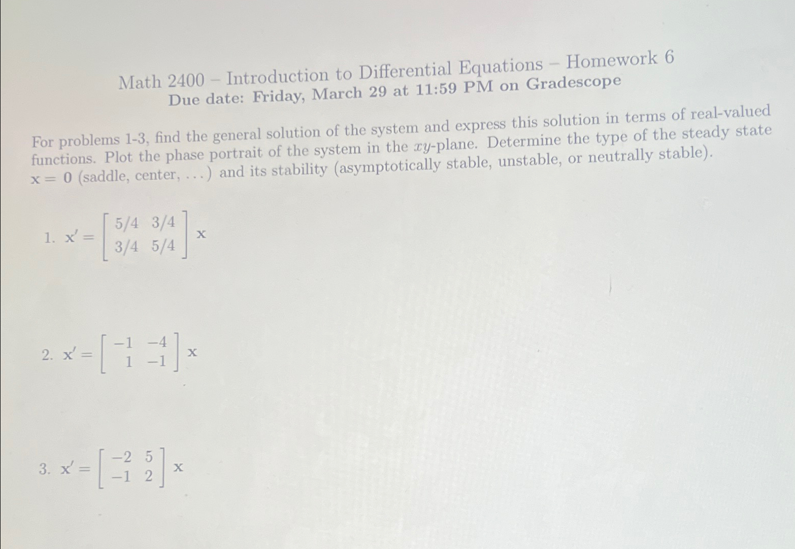 Solved Math 2400 - ﻿Introduction to Differential Equations - | Chegg.com