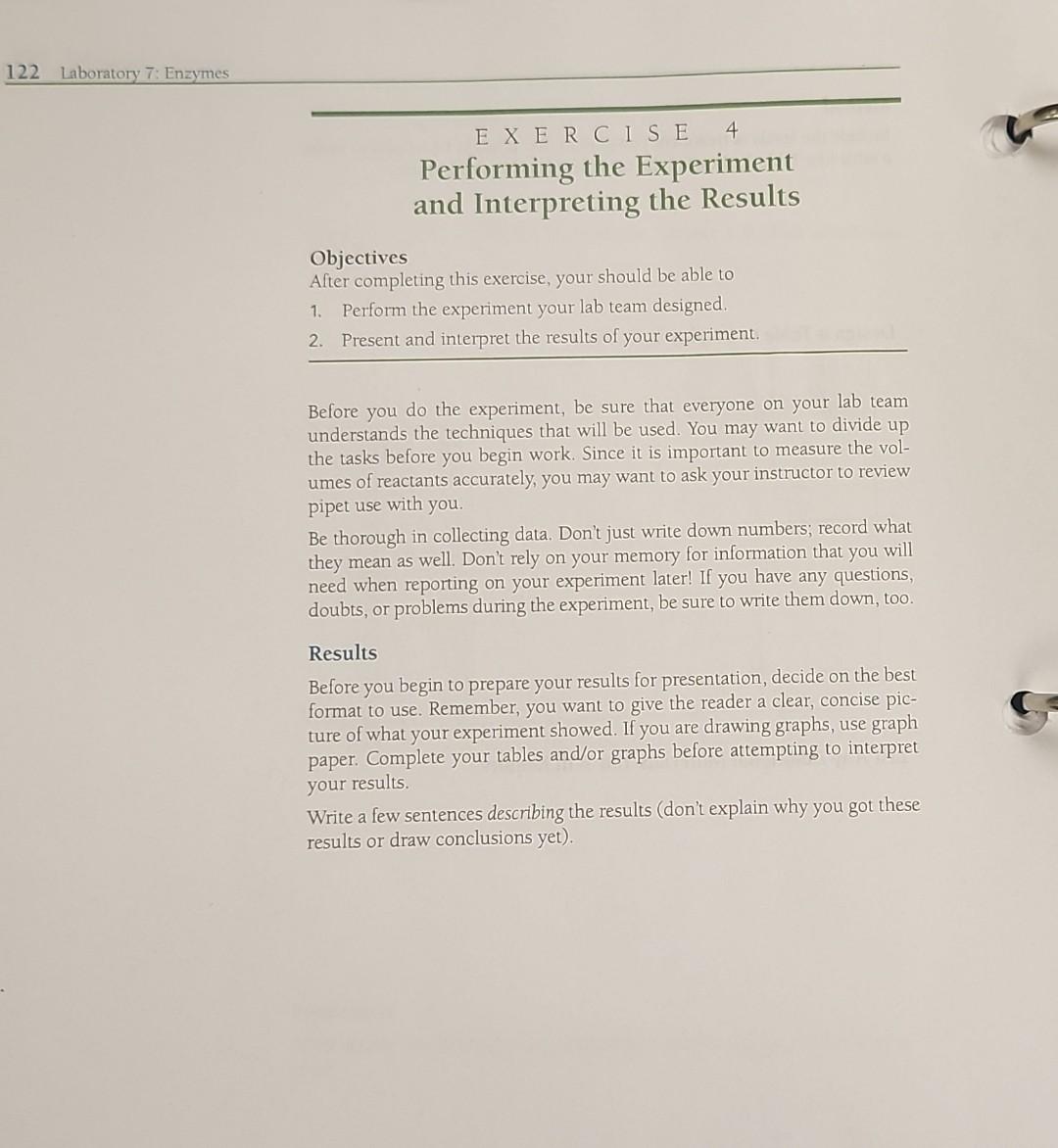 122 Laboratory 7: Enzymes E X E R C I S E 4 | Chegg.com