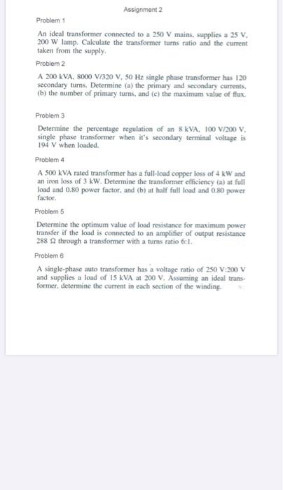 Solved Assignment 2 Problem 1 An ideal transformer connected | Chegg.com