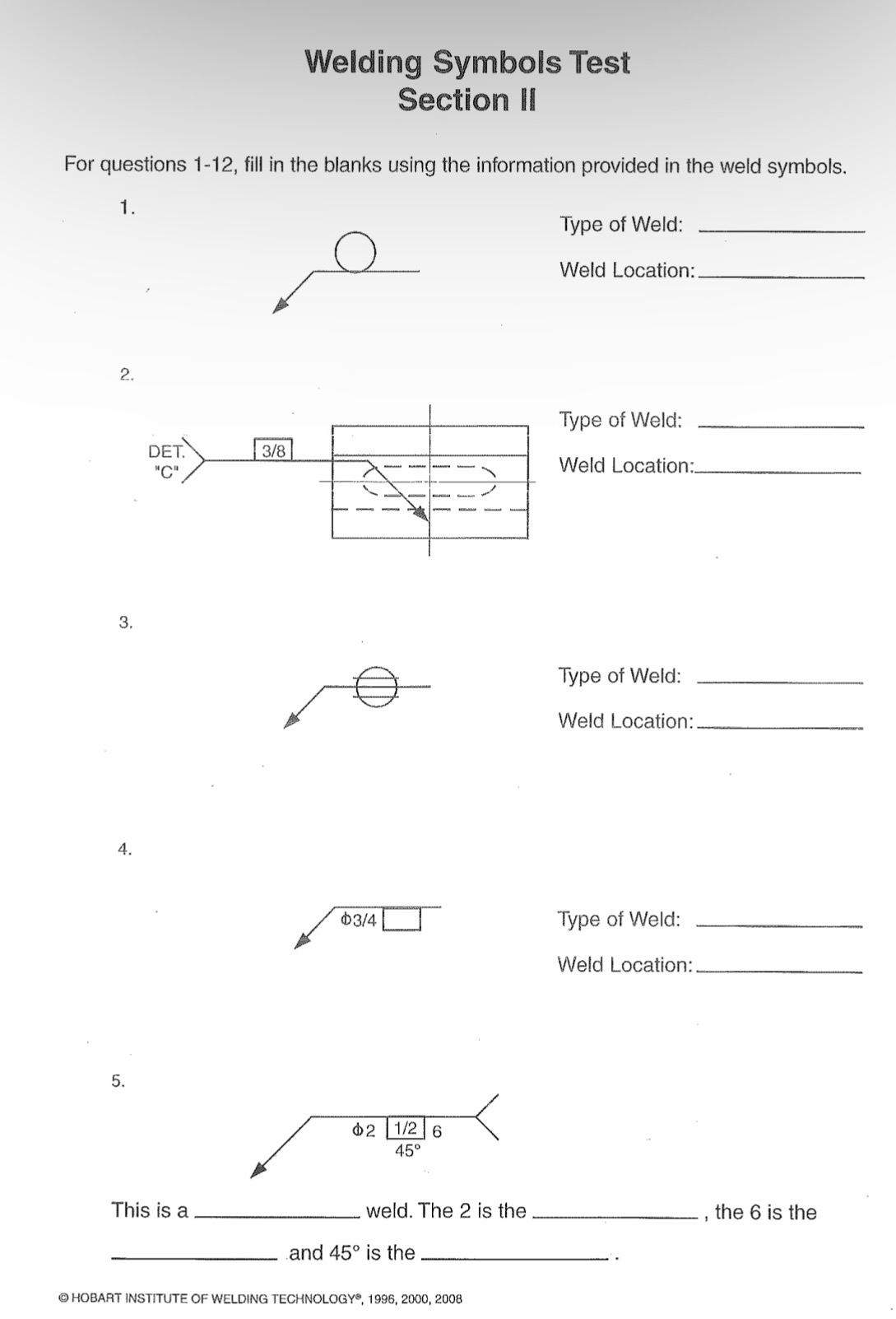 Solved Welding Symbols TestSection IIFor questions 1-12, | Chegg.com