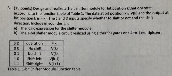 Solved 3. (15 points) Design and realize a 1-bit shifter | Chegg.com