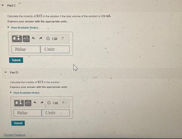 Solved Calculate the molarity of KCl in the solution if the | Chegg.com