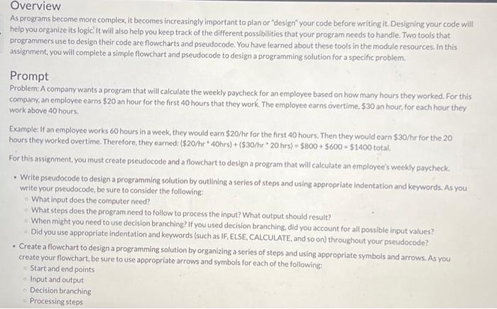 Solved Overview As programs become more complex, it becomes | Chegg.com