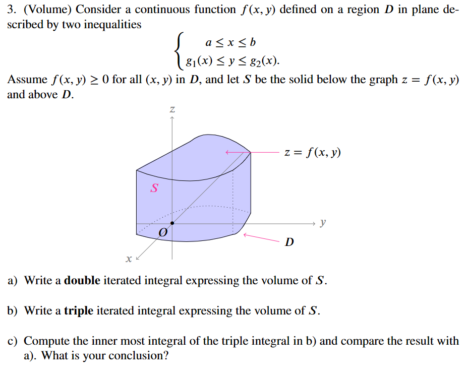 Solved (Volume) ﻿Consider a continuous function f(x,y) | Chegg.com