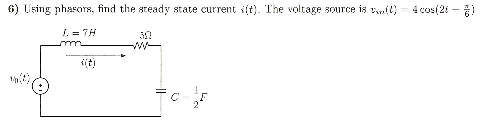 Solved Using phasors, find the steady state current i(t). | Chegg.com