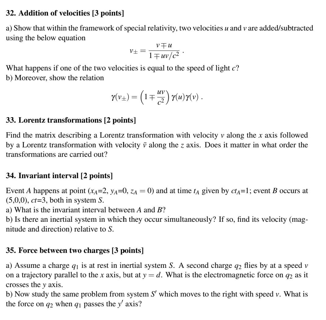 Solved 32. Addition of velocities [ 3 points] a) Show that | Chegg.com