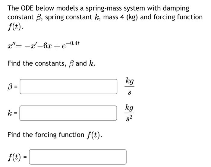 Solved The ODE below models a spring-mass system with | Chegg.com