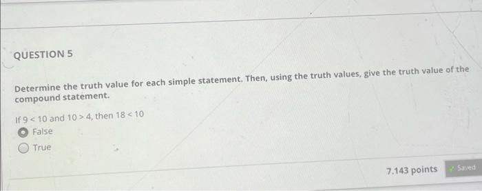 Solved QUESTION 5 Determine the truth value for each simple | Chegg.com