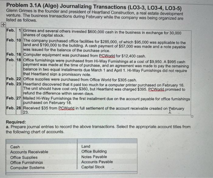 Solved Problem 3.1A (Algo) Journalizing Transactions (LO3-3, | Chegg.com