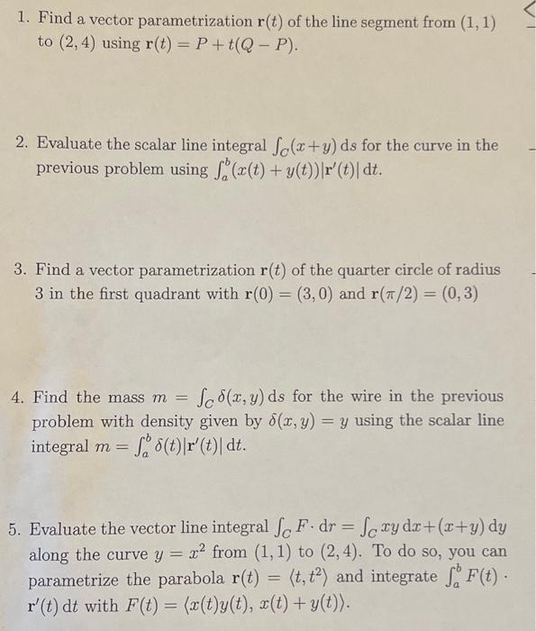Solved 1. Find a vector parametrization r(t) of the line | Chegg.com