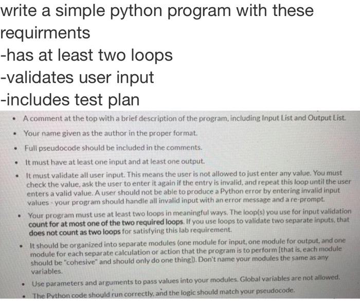Solved write a simple python program with these requirments | Chegg.com