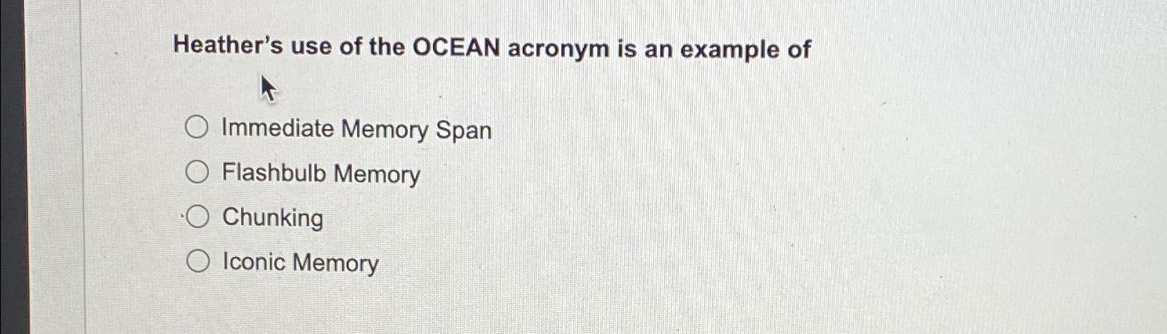 Solved Heather's use of the OCEAN acronym is an example | Chegg.com