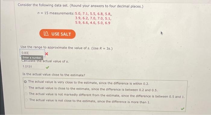 Solved Consider the following data set. (Round your answers | Chegg.com