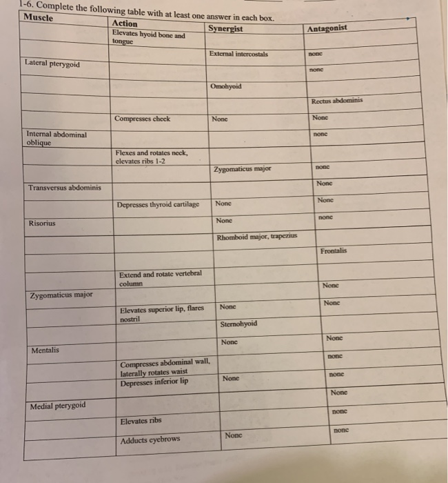 Solved 1-6. Complete the following table with at least one | Chegg.com