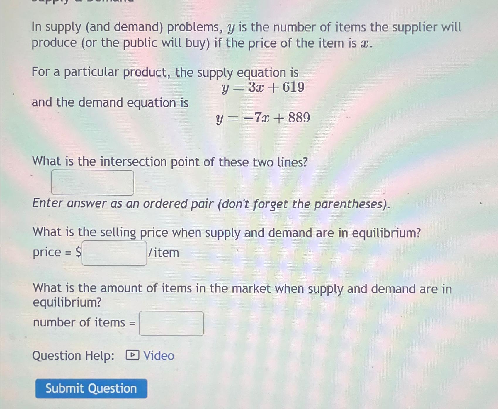 Solved In supply (and demand) ﻿problems, y ﻿is the number of | Chegg.com