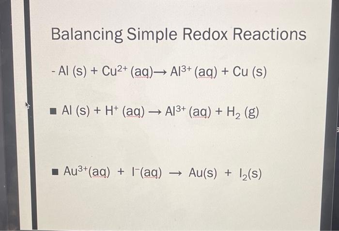 Solved Balancing Simple Redox Reactions | Chegg.com