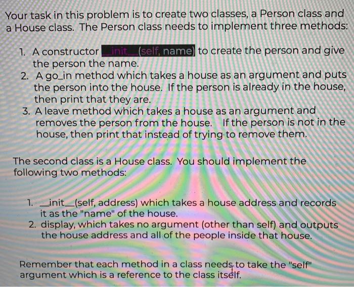 Solved Your Task In This Problem Is To Create Two Classes A 