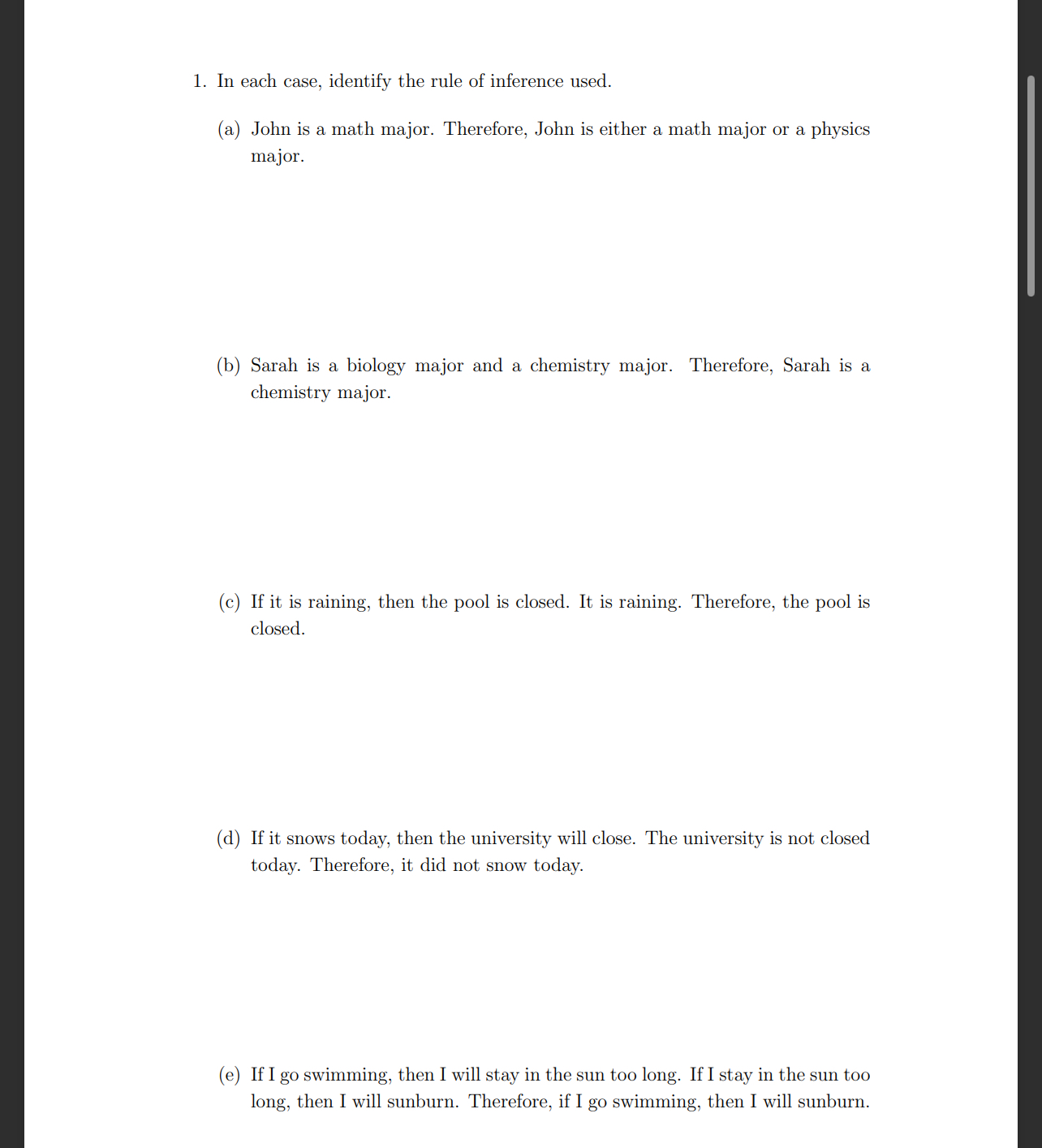 Solved In each case, identify the rule of inference used.(a) | Chegg.com