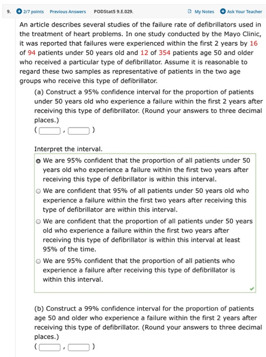 Solved 9. 2/7 points Previous AnswersPODStats 9.E.029. My | Chegg.com