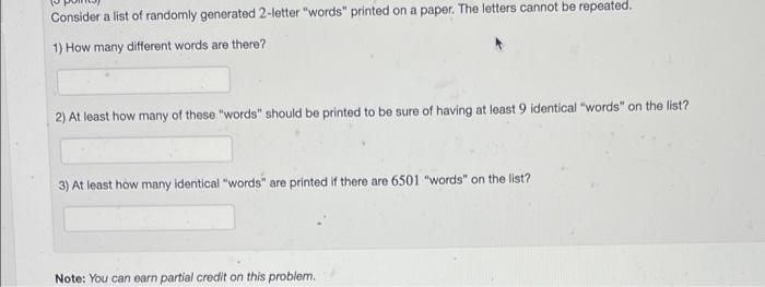 Solved Consider a list of randomly generated 2-letter | Chegg.com