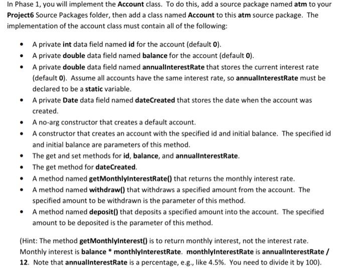 Solved In Phase 1 , you will implement the Account class. To | Chegg.com