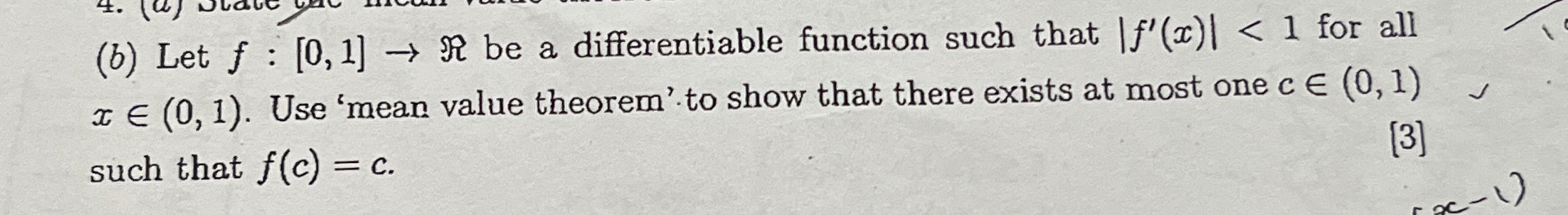 (b) ﻿Let f:[0,1]→ℜ ﻿be a differentiable function such | Chegg.com