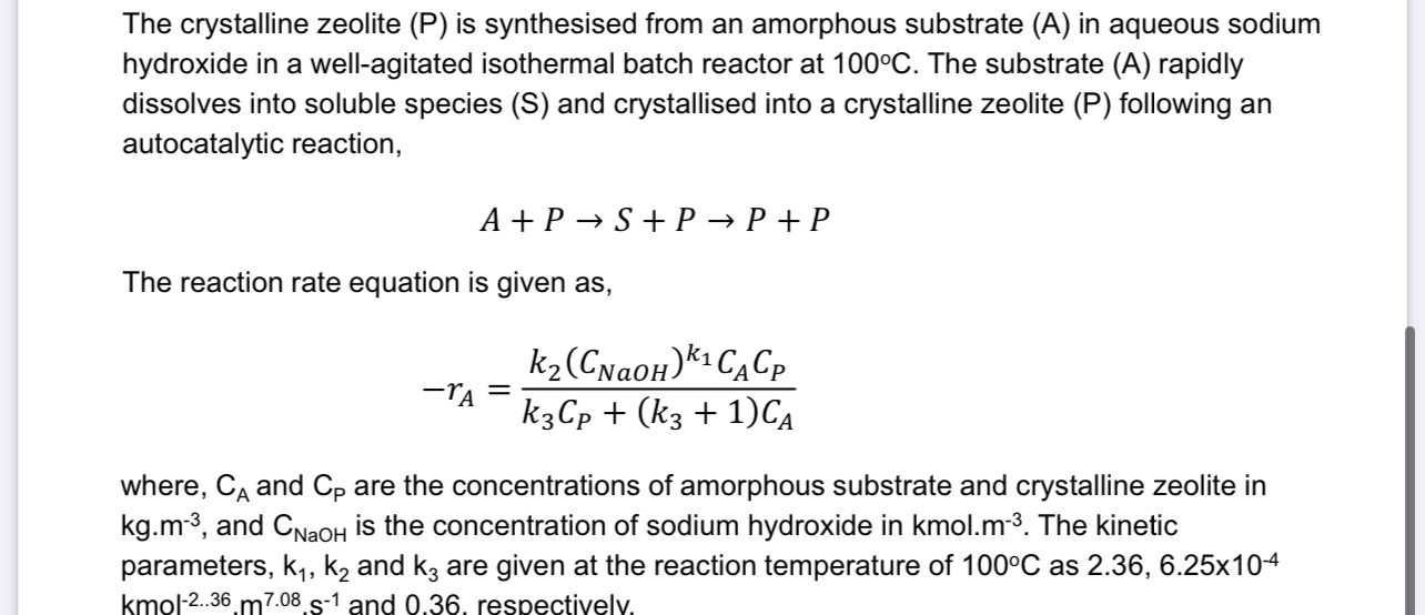 Solved The crystalline zeolite (P) ﻿is synthesised from an | Chegg.com