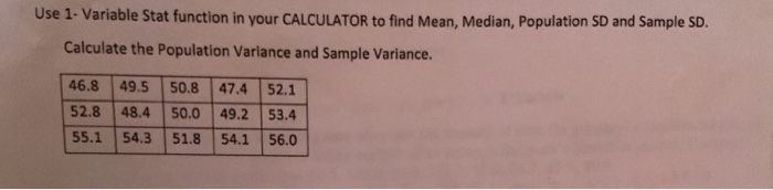 Solved Use 1- Variable Stat function in your CALCULATOR to | Chegg.com