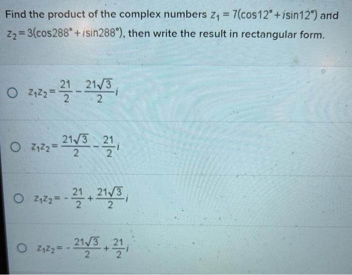 Solved Find the product of the complex numbers | Chegg.com