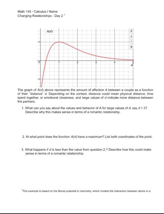 Solved Math 145 - Calculus I Name Changing Relationships - | Chegg.com