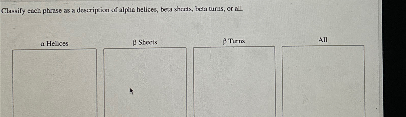 Solved Classify each phrase as a description of alpha | Chegg.com