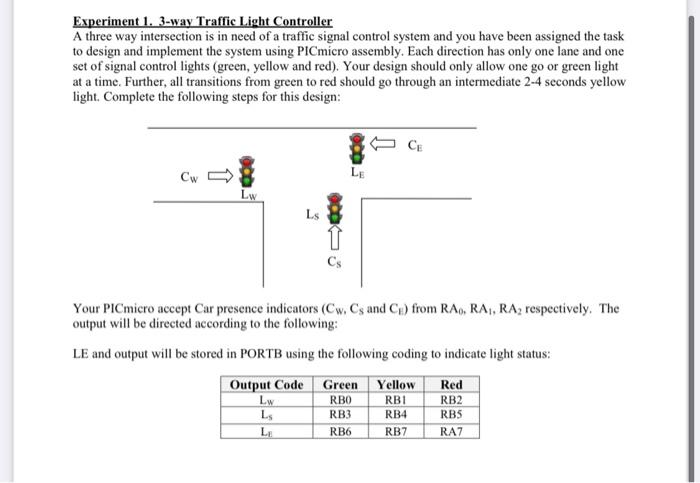 Solved Experiment 1. 3-way Traffic Light Controller A three | Chegg.com