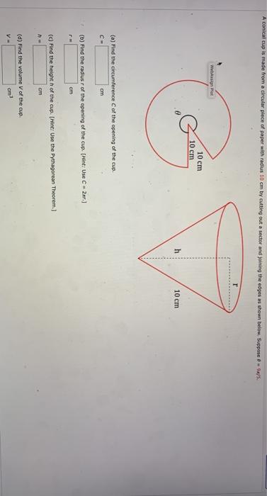 Solved A conical cup is made from a circular piece of paper | Chegg.com