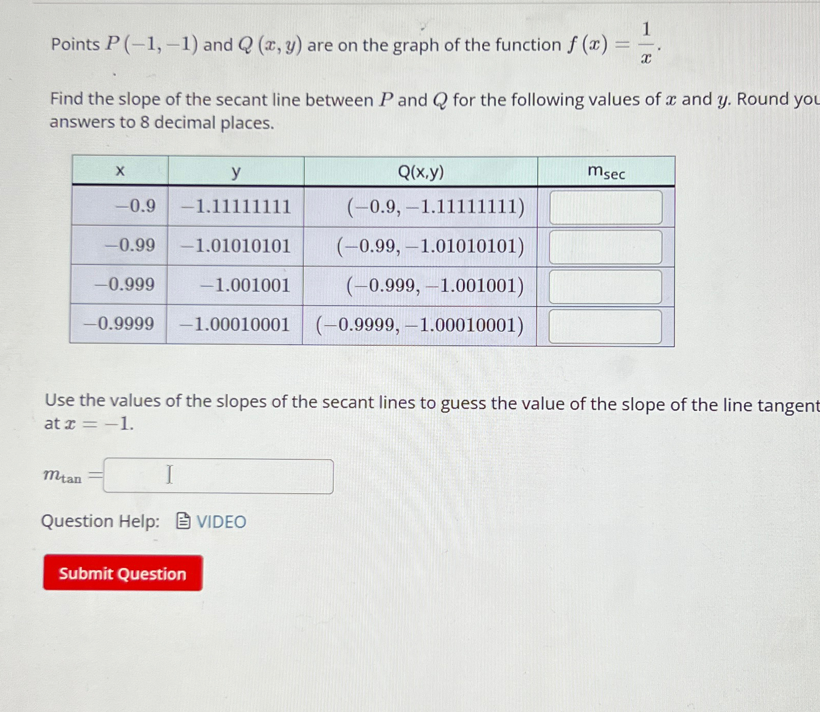 Solved Points P(-1,-1) ﻿and Q(x,y) ﻿are on the graph of the | Chegg.com