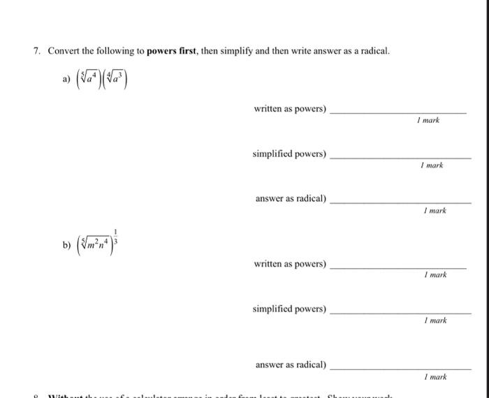 Solved 7. Convert the following to powers first, then | Chegg.com