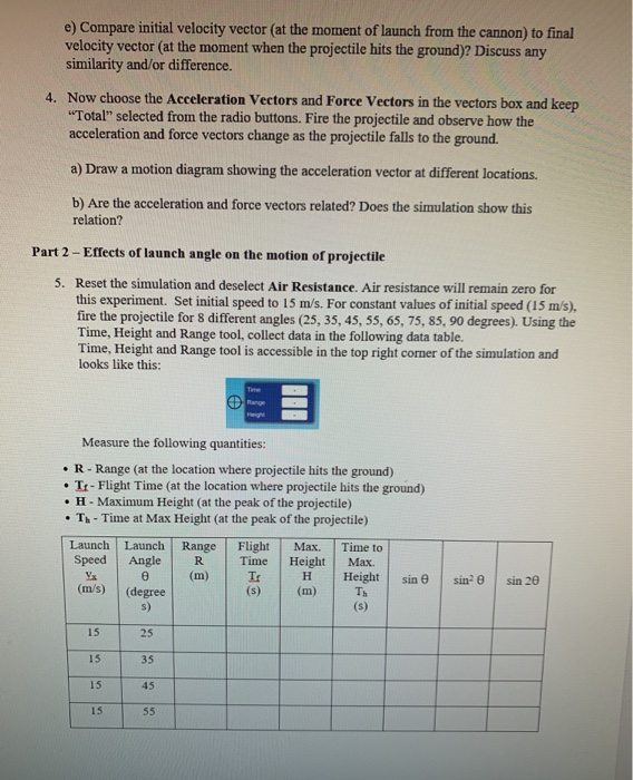 Solved e) Compare initial velocity vector (at the moment of | Chegg.com