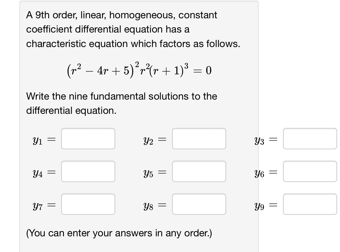 Solved A 9th Order Linear Homogeneous Constant