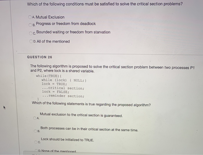 Solved Which of the following conditions must be satisfied | Chegg.com