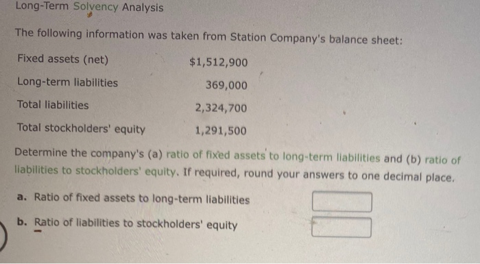 Solved Long-Term Solvency Analysis The following information | Chegg.com