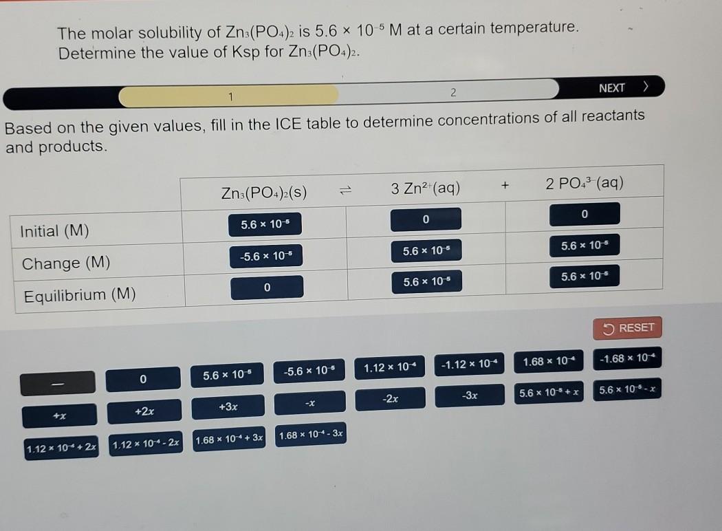 Solved The molar solubility of Zn3(PO4)2 is 5.6 x 10 5 M at | Chegg.com