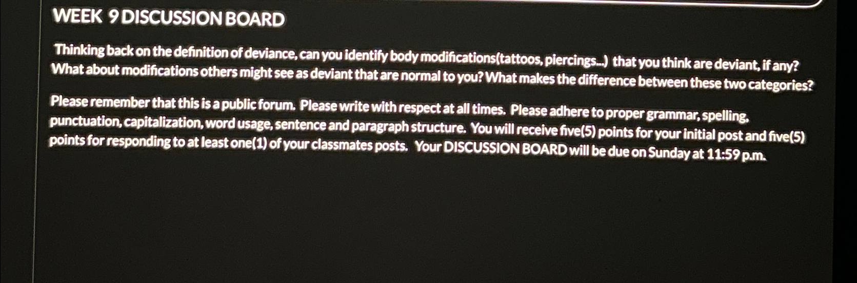 Solved WEEK 9 ﻿DISCUSSIONBOARDThinking back on the | Chegg.com